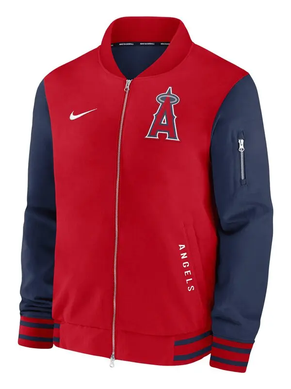 Nike Los Angeles Angels Authentic Collection Mlb Full-zip Bomber Jacket - Red