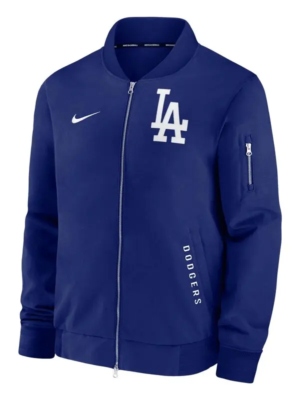Nike Los Angeles Dodgers Authentic Collection Dugout Mlb Full-zip Bomber Jacket - Blue