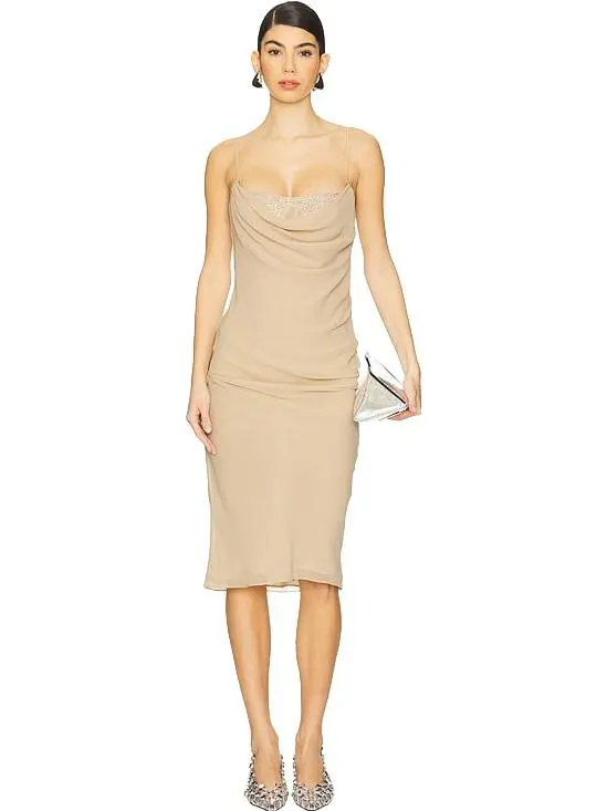 Attico Sleeveless Embellished Midi Dress - Nude