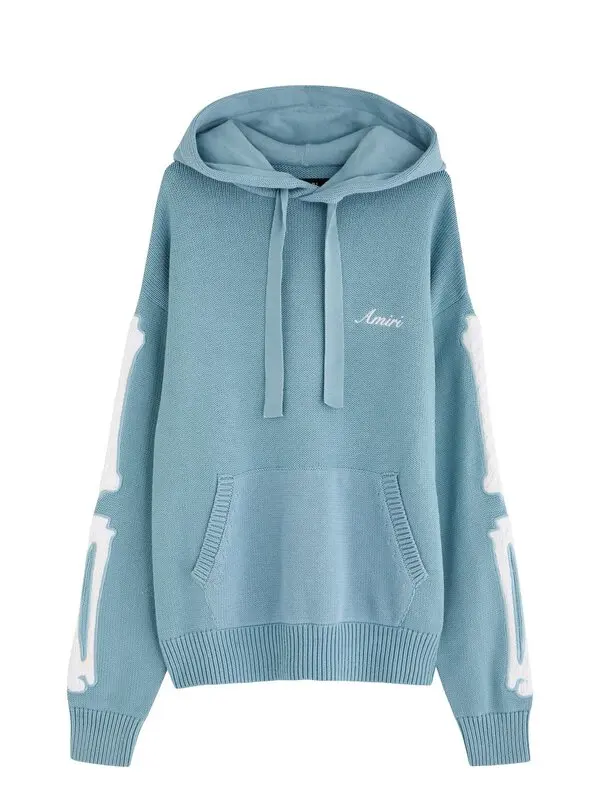 Amiri Bones Appliqué Cotton Knit Hoodie - Blue