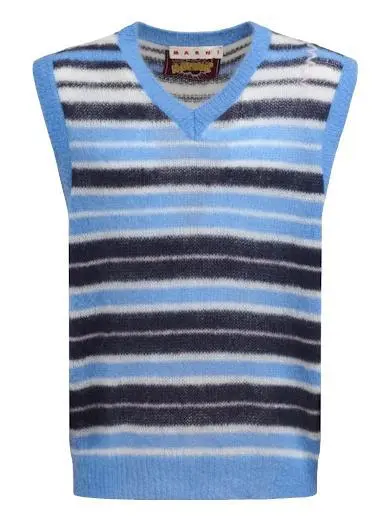 Marni Striped V-neck Sweater Vest - Blue Lilac