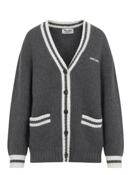 Miu Miu Silk Cashmere Cardigan - Slate Grey