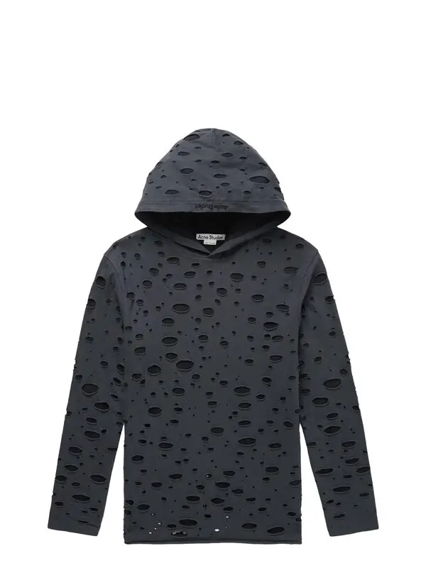 Acne Studios Eipe Distressed Cotton-jersey Hoodie - Black