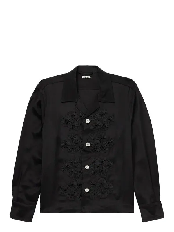 BODE Camp-collar Appliquéd Silk Shirt - Black