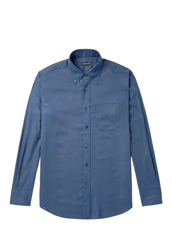 TOM FORD Button-down Collar Garment-dyed Lyocell Shirt - Blue