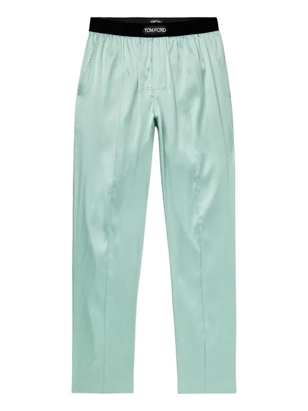 TOM FORD Velvet-trimmed Stretch-silk Satin Pyjama Trousers - Green