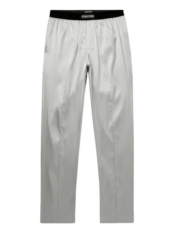 TOM FORD Velvet-trimmed Stretch-silk Satin Pyjama Trousers - Gray