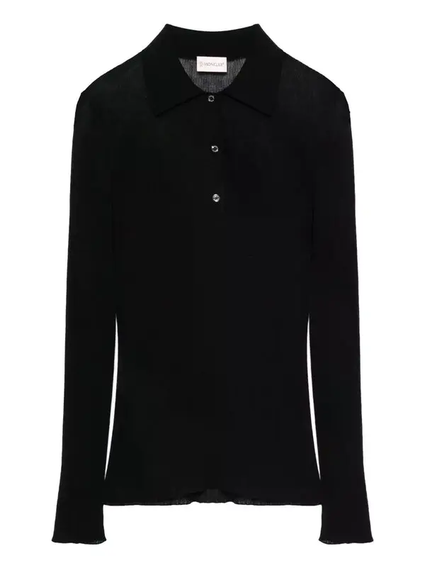 Moncler Fine-ribbed Polo Top - Black