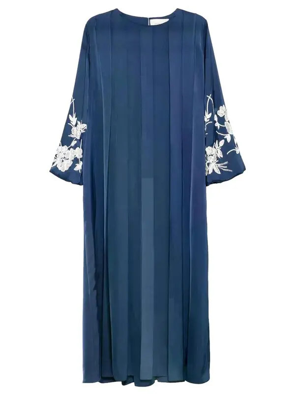 SHATHA ESSA Floral Embroidered Long Sleeve Dress - Blue