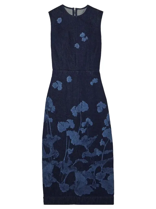 Erdem Elena Floral-print Denim Midi Dress - Blue