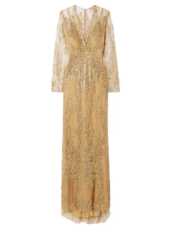 Zuhair Murad Wrap-effect Embellished Tulle Gown - Gold