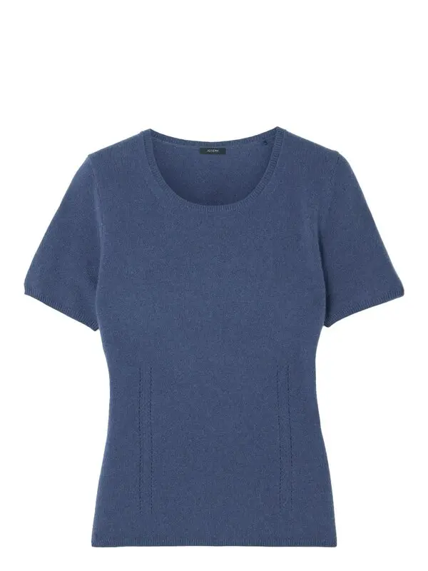JOSEPH Pointelle-trimmed Cashmere T-shirt - Blue