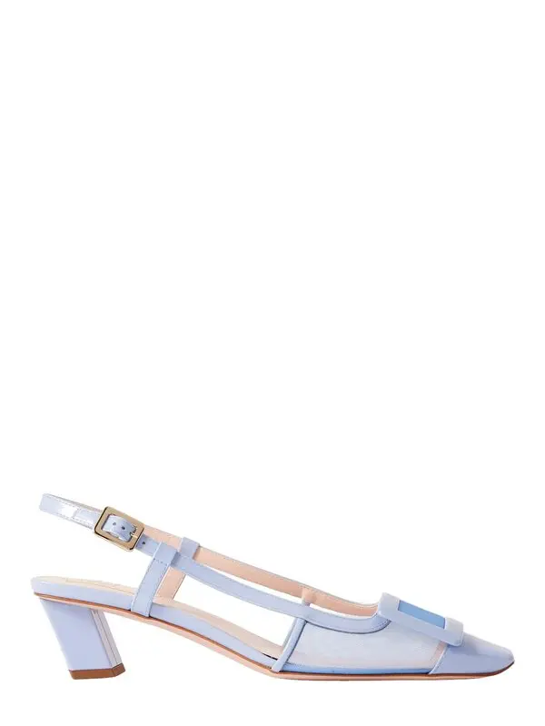 ROGER VIVIER Belle Vivier Patent-leather And Mesh Slingback Pumps - Blue