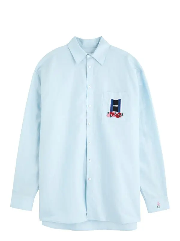 JW Anderson Window Embroidered Linen-blend Shirt - Light Blue