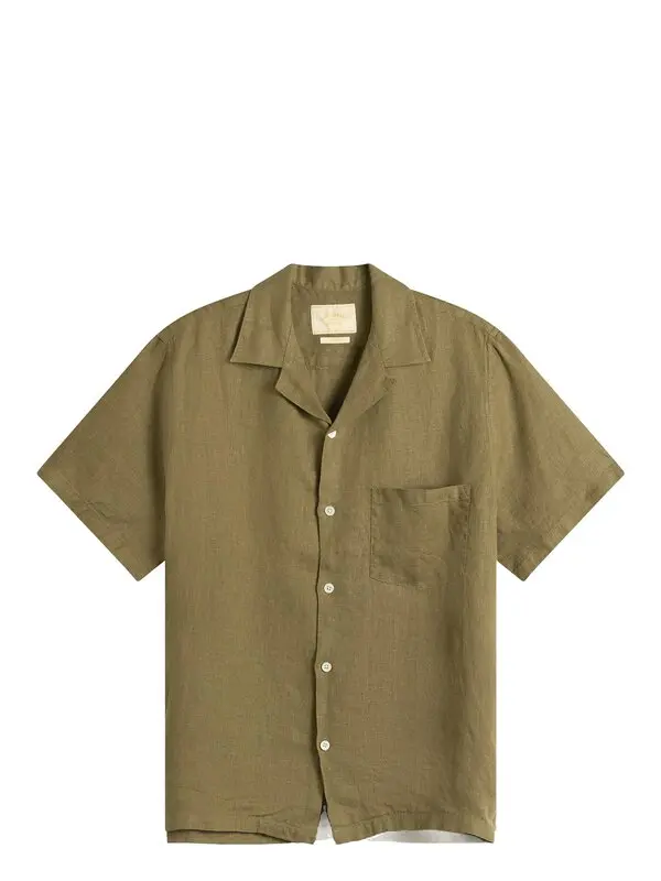 Portuguese Flannel Linen Camp Vacation Shirt - Olive