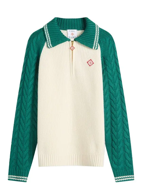Casablanca Cable Knit Zip-up - Green/white