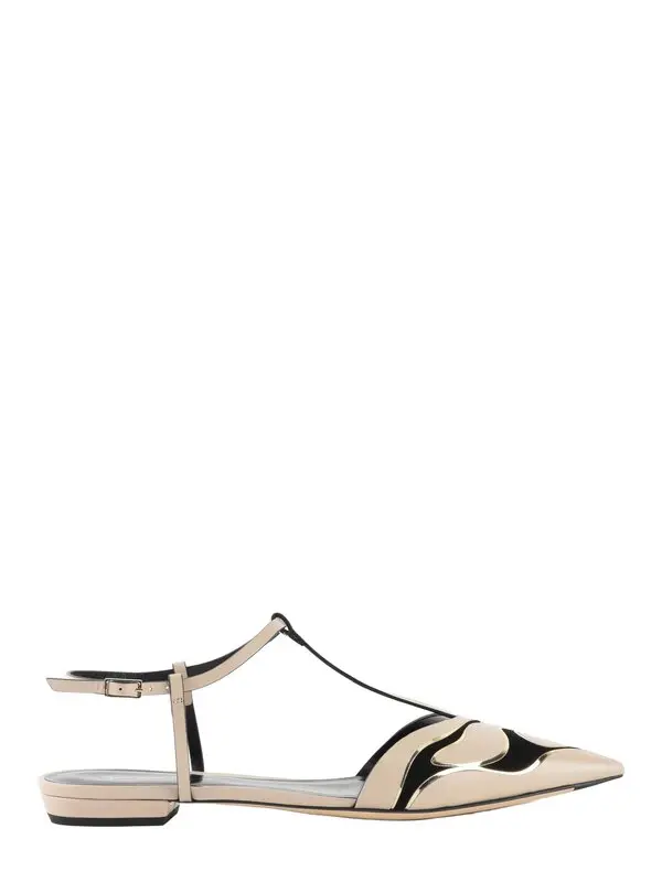 Giorgio Armani Leather T-bar Ballerinas With Strap - Beige