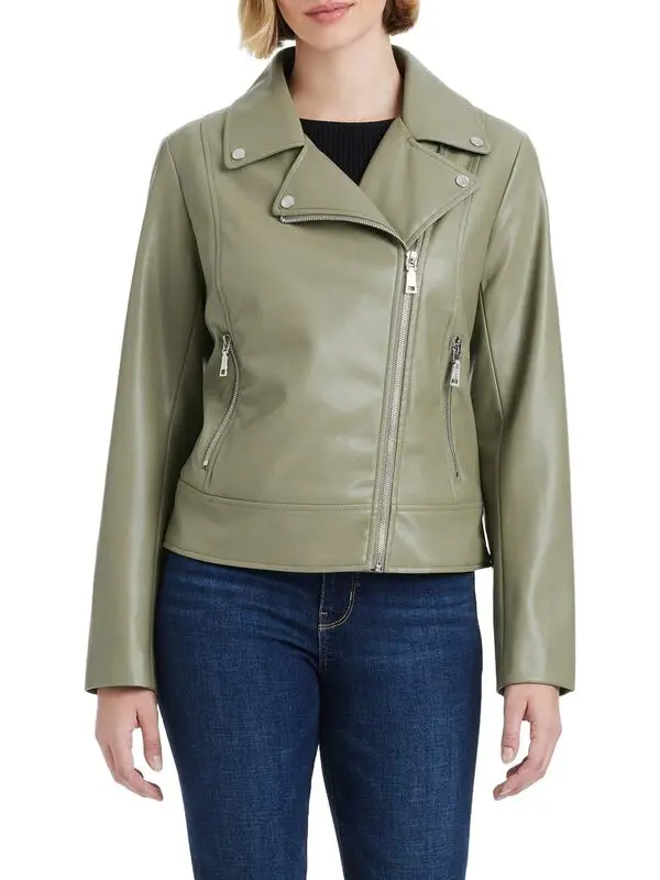 Vince Camuto Asymmetric Zip Faux Leather Moto Jacket - Sage