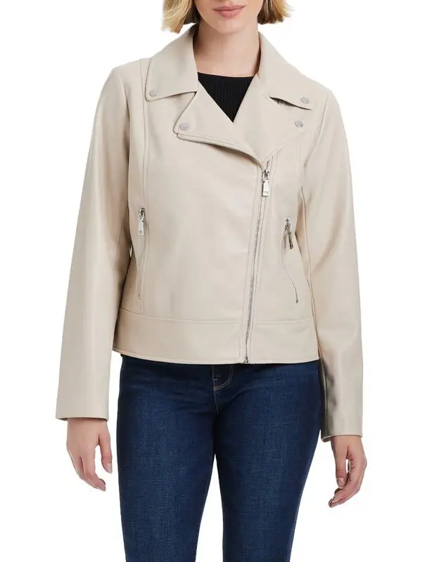 Vince Camuto Asymmetric Zip Faux Leather Moto Jacket - Soft Dove