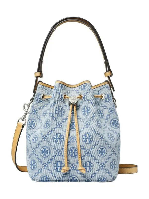 Tory Burch Mini T Monogram Denim Bucket Bag - Powder Blue