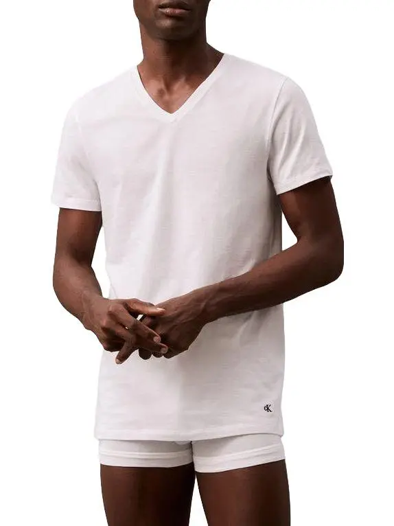 Calvin Klein 3-pack Classic Cotton V-neck T-shirts - White/white