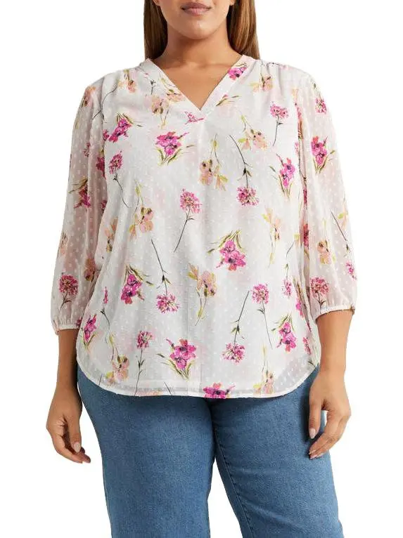 Jones New York Floral V-neck Tunic Top - Jones White Multi