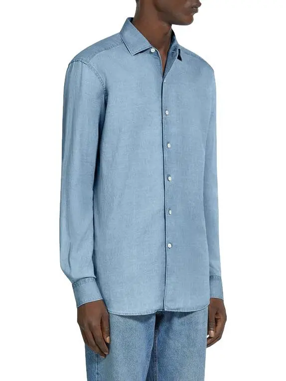 Zegna Bleached Button-up Denim Shirt - Br Blu Sld