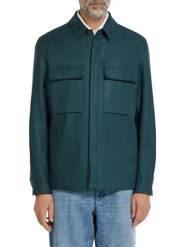 Zegna Oasi Linen Twill Overshirt - Teal Green