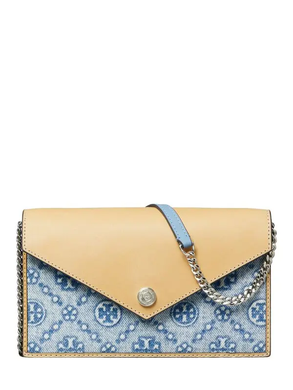 Tory Burch T Monogram Denim Envelope Crossbody Bag - Powder Blue