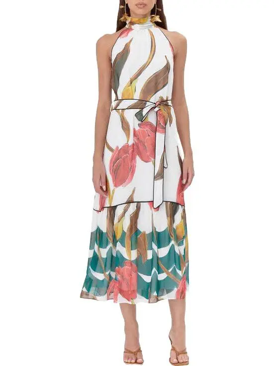 Adelyn Rae Floral Halter Midi Dress - White Multi