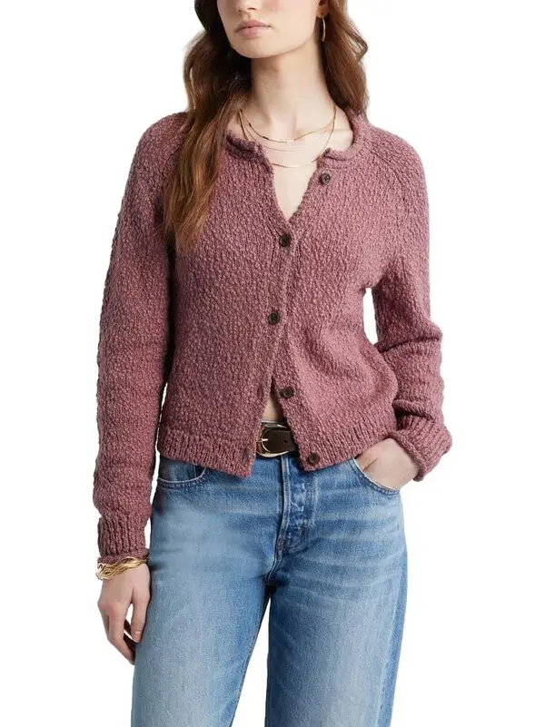 Treasure & Bond Fitted Textured Cotton Cardigan - Brown Rose