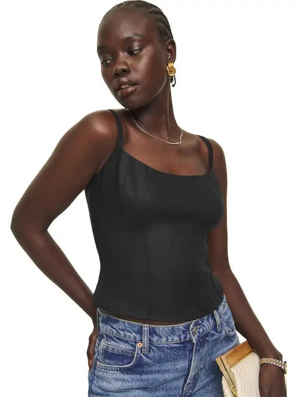 REFORMATION Hattie Linen Corset Top - Black