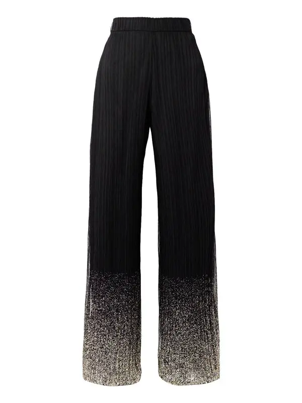 DIMA AYAD Metallic Plissé-tulle Wide-leg Pants - Black