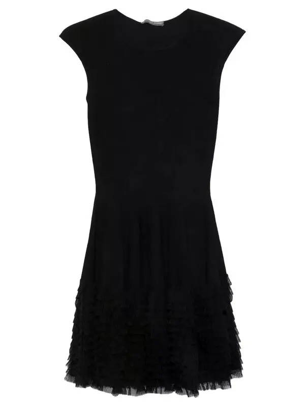 Alexander McQueen Lace Knit Ruffle Dress - Black