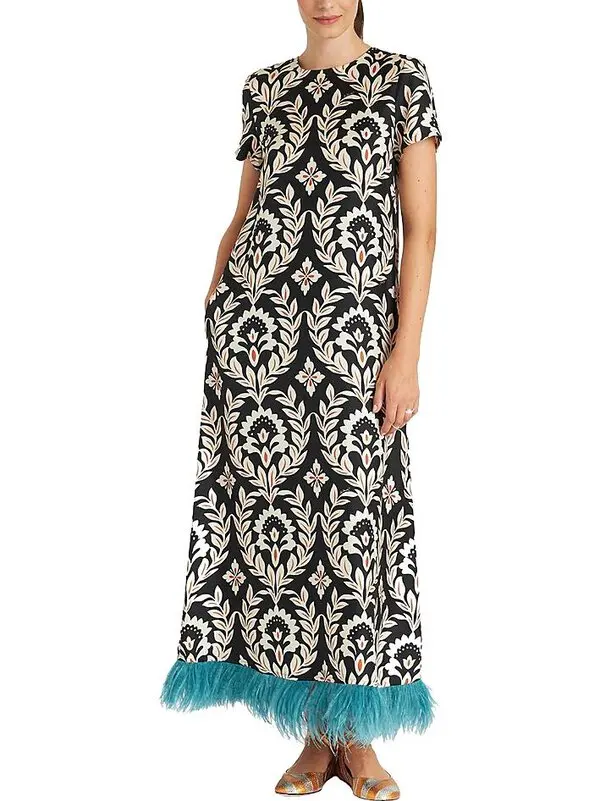 La DoubleJ Swing Feather-trimmed Maxi Dress - Ghirlanda Black