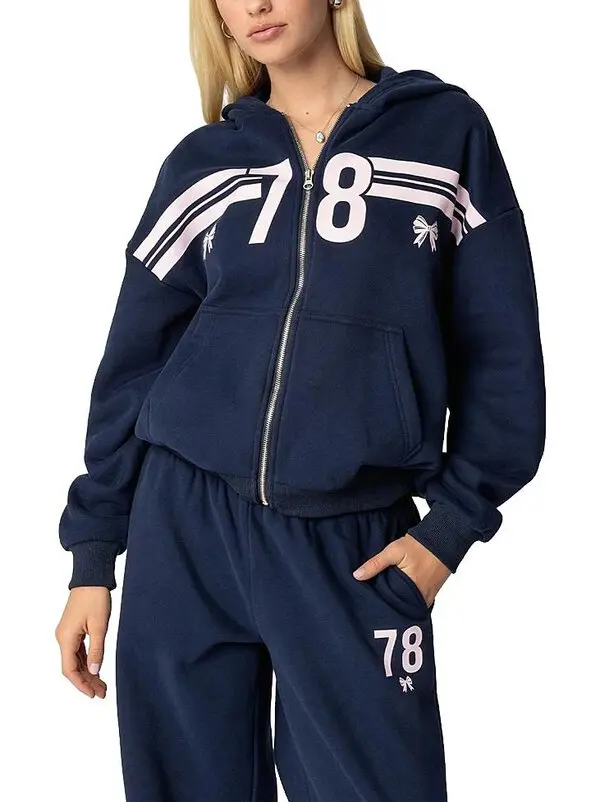 EDIKTED 78 Bow Zip Up Hoodie - Navy