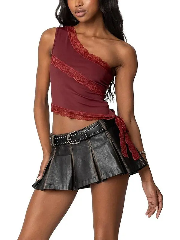EDIKTED Becky Lacey One Shoulder Top - Burgundy