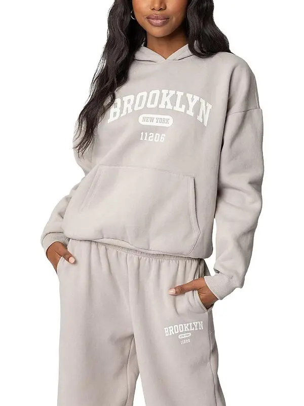 EDIKTED Brooklyn Ny Hooded Sweatshirt - Beige