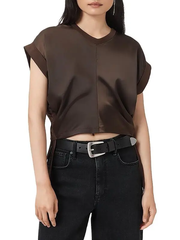 ALLSAINTS Mira Satin Tee - Torte Brown