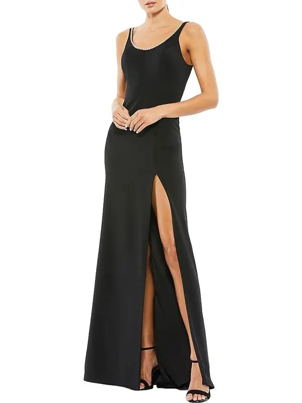 Mac Duggal Sleeveless Crystal Scoop Neckline Column Gown - Black