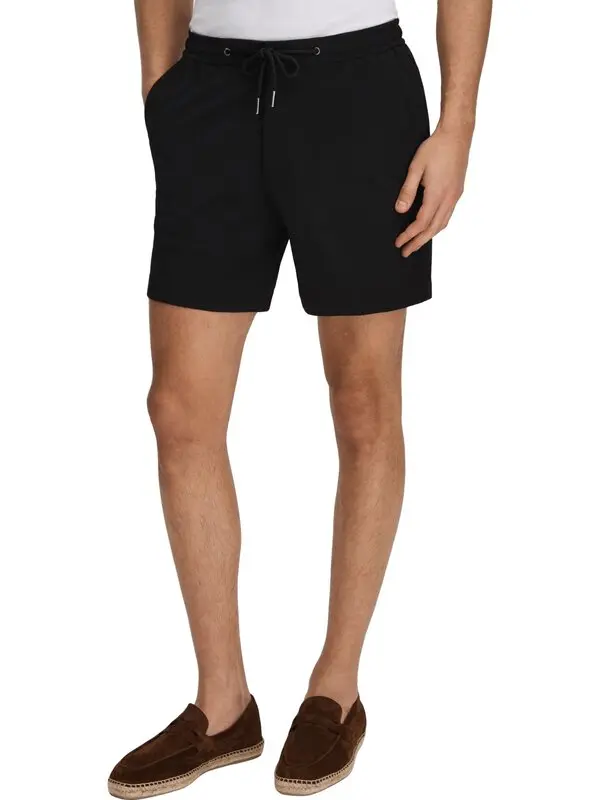 REISS Newmark Textured Drawstring Shorts - Black