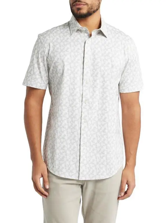 Bugatchi Miles Ooohcotton® Palm Tree Print Short Sleeve Button-up Shirt - Sand