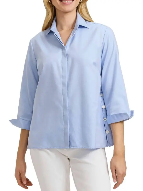 Foxcroft Beatrice Side Button Shirt - Soft Blue