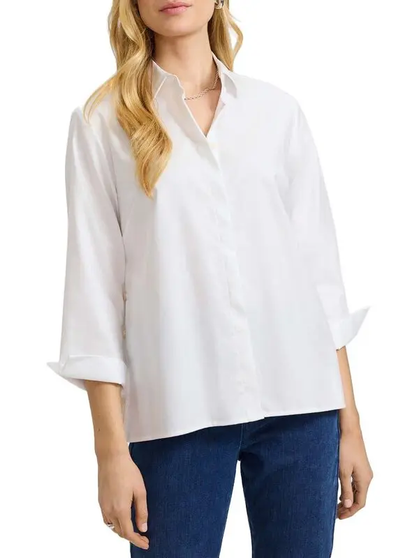 Foxcroft Beatrice Side Button Shirt - White