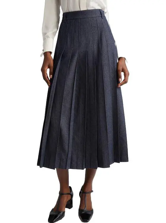 Max Mara Vale Pleated Denim Midi Skirt - Midnight Blue