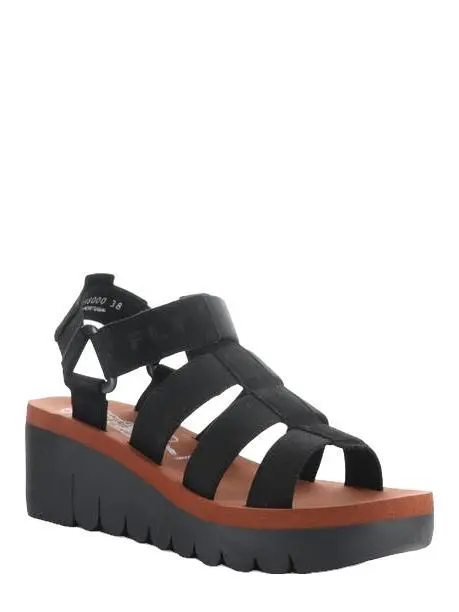 Fly London Yoji Platform Wedge Sandal - Black/ Brick