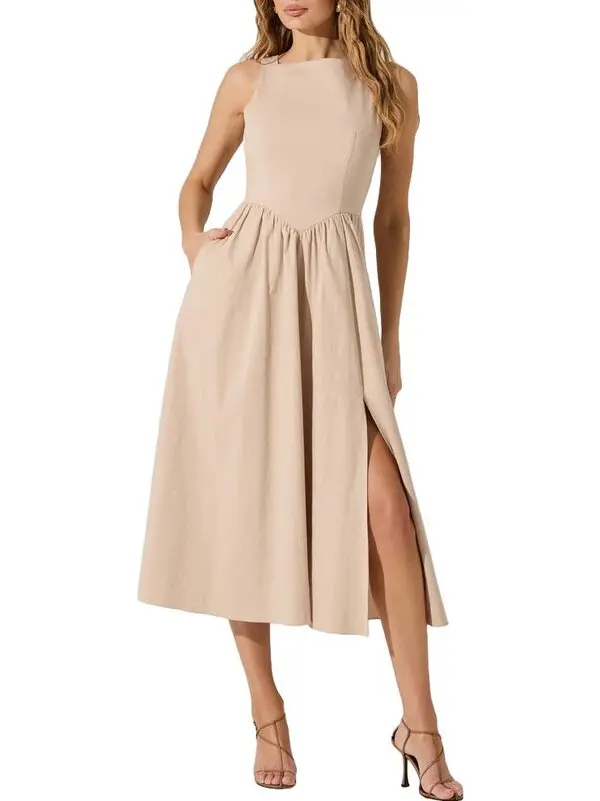 Astr The Label Bow Back A-line Dress - Sand