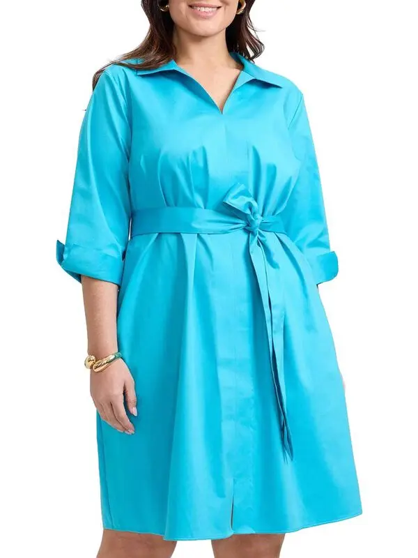 Foxcroft Agnes Belted Shirt Dress - Ibiza Turquoise