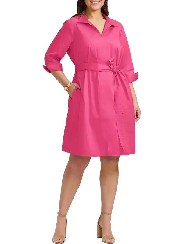 Foxcroft Agnes Belted Shirt Dress - Pink Flambe