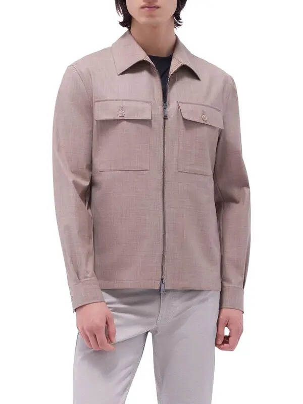 Bugatchi Stretch Wool Zip Shirt Jacket - Sand